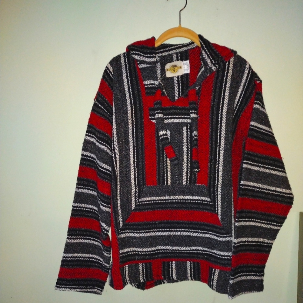 New Earth Ragz Boho Hippie Mexican Baja Hooded Sweats… - Gem